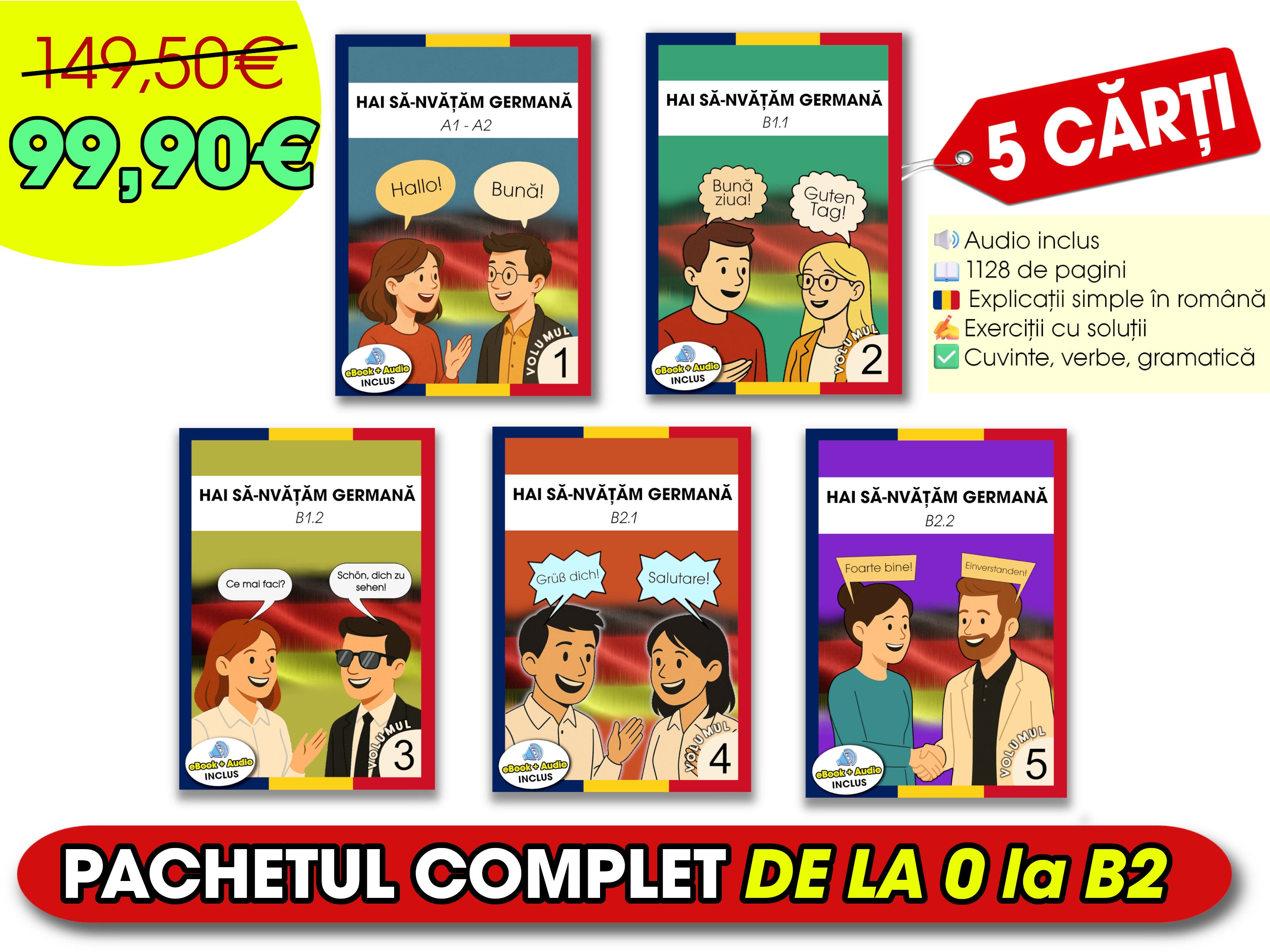 5 cărți tipărite + Audio | Pachetul COMPLET de germană pentru români ...